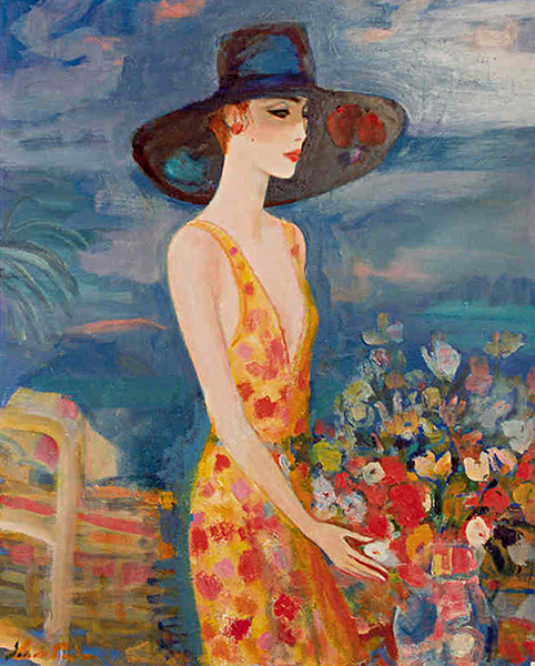 Femme et bouquet de fleurs